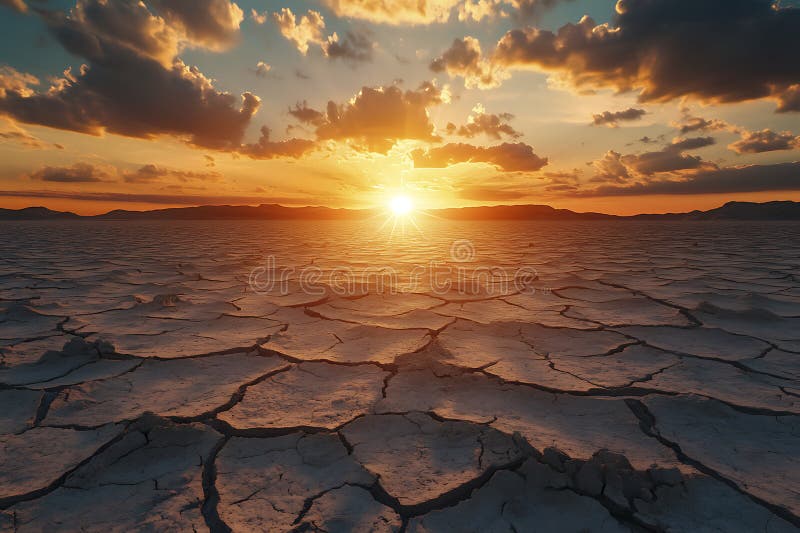 Vast Arid Landscape Featuring Sun-Bleached Cracked Earth Stock Image ...