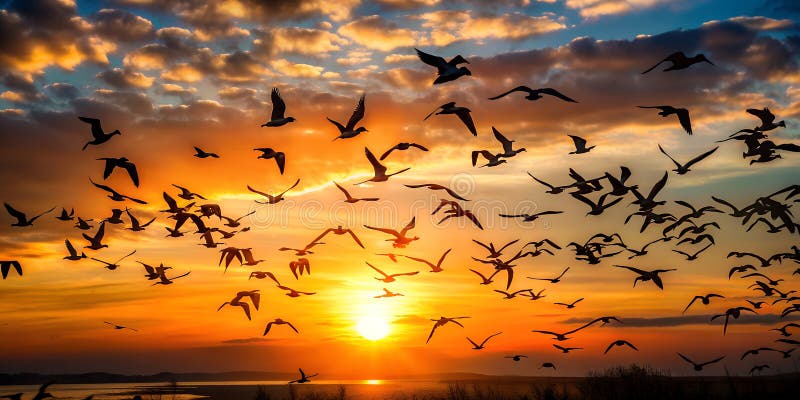 Vast Array of Birds Soaring through the Sky, Their Silhouettes Fading ...