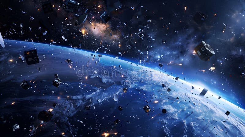 Floating Debris Around Earth in a Cosmic Scene Depicting Space ...