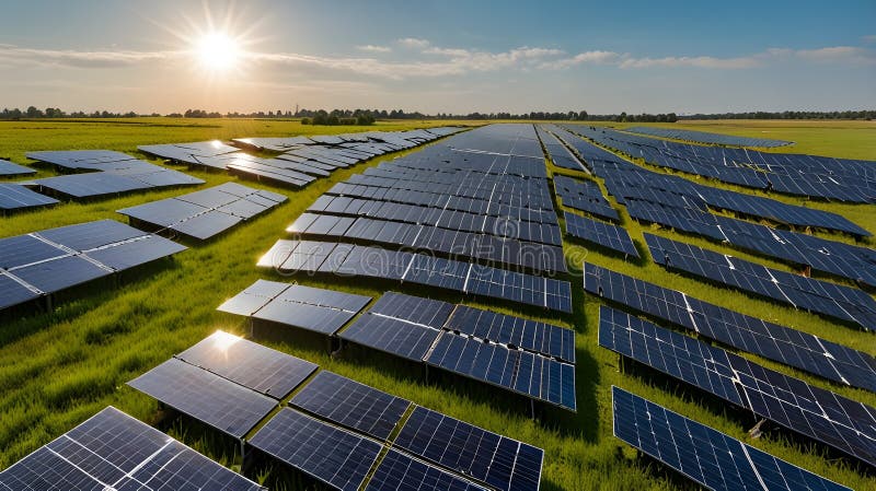 A Vast Array of Solar Panels Spread Across a Vibrant Green Field Under ...