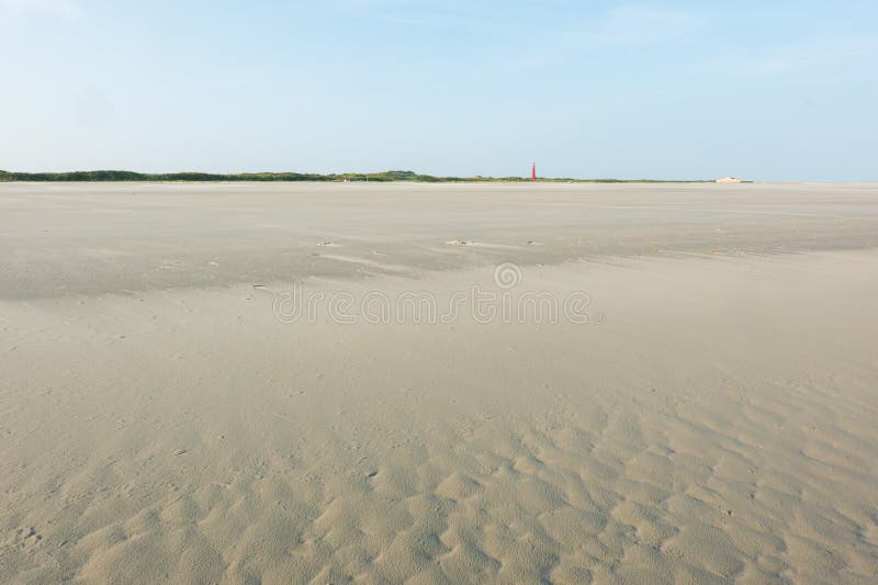Vast Beach, Red Lighthouse in the Far Distance Stock Photo - Image of ...