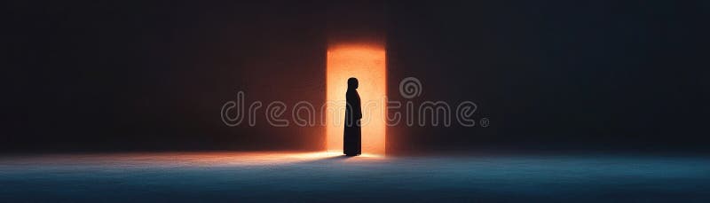 In a Vast Black Void, a Faceless Figure Stands Alone, Softly Lit by an ...