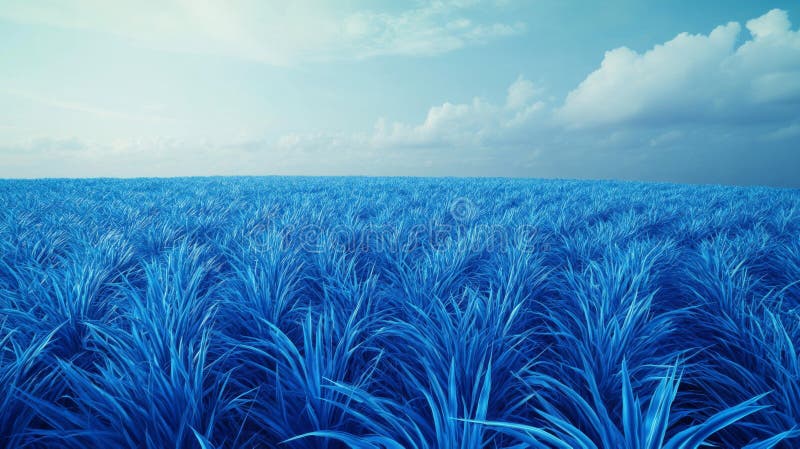 Vast Blue Grass Field Under a Cloudy Sky Stock Illustration ...