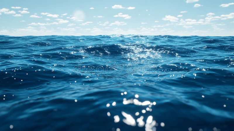 Vast Blue Ocean Waves Under Sunny Sky Stock Illustration - Illustration ...