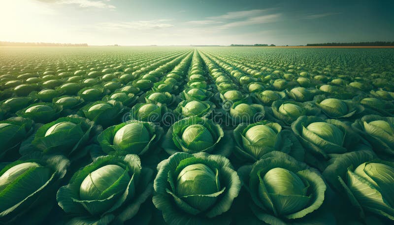 A Vast Cabbage Field Under a Clear Sky Stock Illustration ...