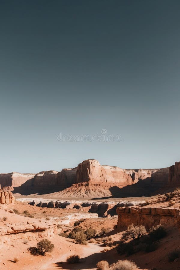 Vast Canyon Landscape with Rugged Cliffs and Sparse Desert Vegetation ...