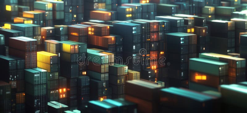 Vast Container Port at Night with Illuminated Shipping Containers and ...