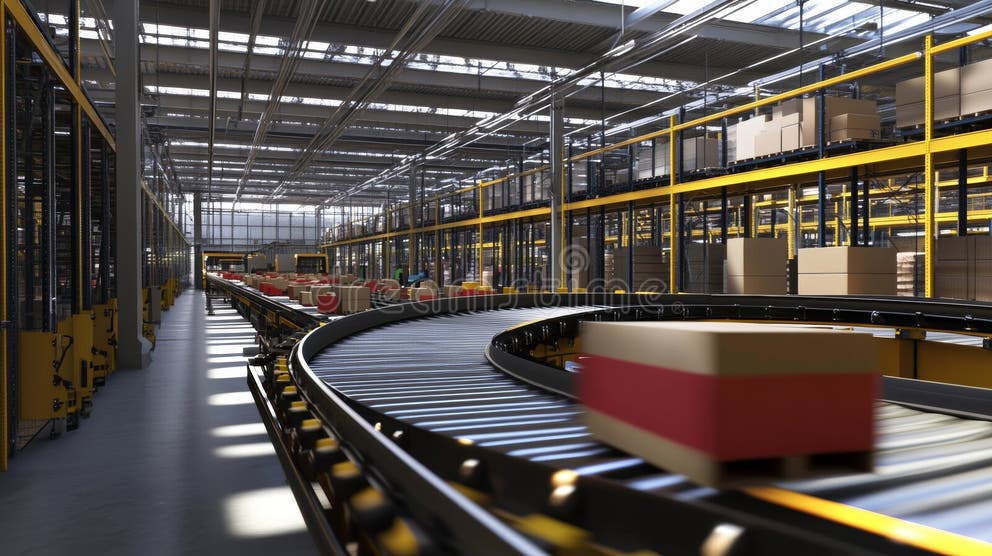 Vast Conveyor Systems in a Warehouse Showcasing Efficient Logistics and ...