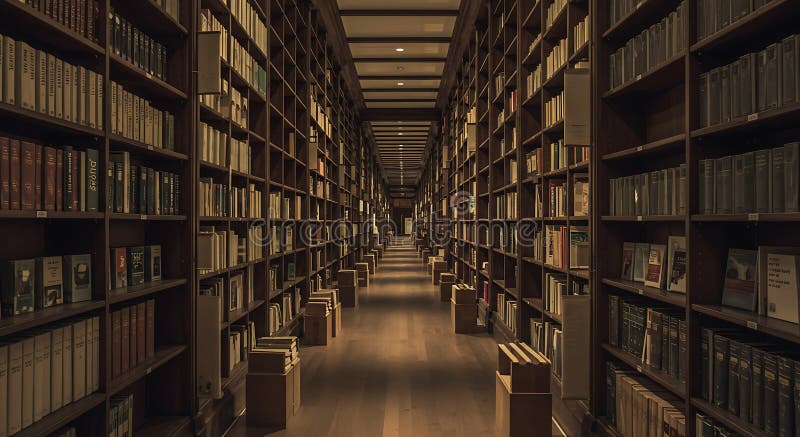 A Vast Corridor of Towering Bookshelves Inviting Endless Exploration ...