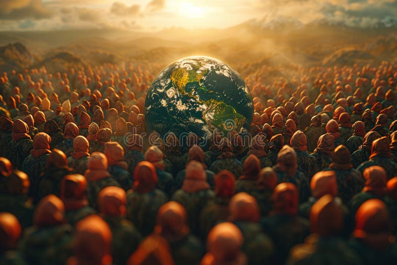 Vast Crowd Gathers Around Earth at Sunset, Highlighting Overpopulation ...