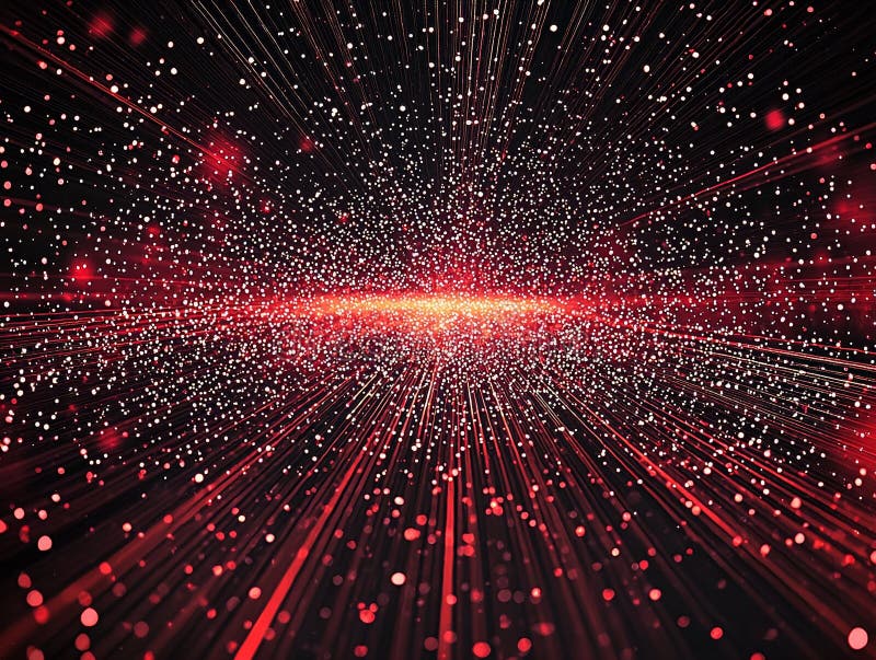 In a Vast Dark Expanse, Vibrant Red Particles Burst Forth, Resembling a ...