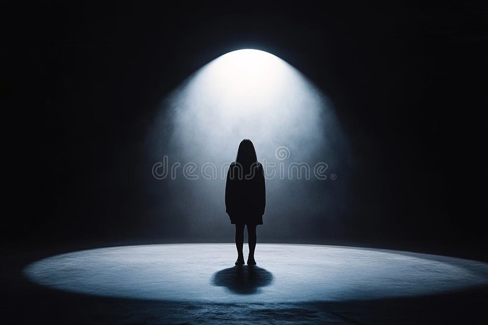 In a Vast, Dark Void, a Faceless Figure Stands Illuminated by a Soft ...