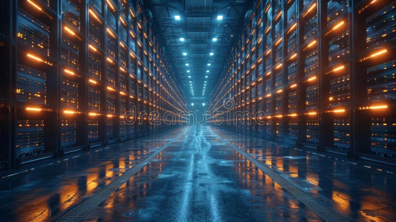Vast Data Center with Glowing Lights - Generative Ai Stock Illustration ...