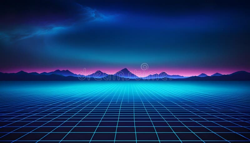 Vast Deep Blue Ocean with Gradient Sky and Digital Grid Overlay Stock ...