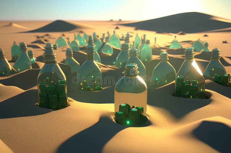 Vast Desert of Discarded Glass Bottles, Illuminated by the Sun AI ...