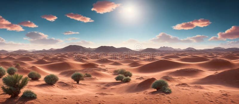 A Vast Desert Expanse with Rolling Dunes Under a Sunny Sky. Generative ...