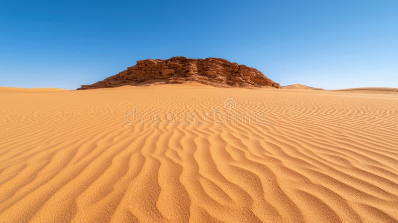 Vast Desert Landscape with Towering Rock Formation Stock Illustration ...