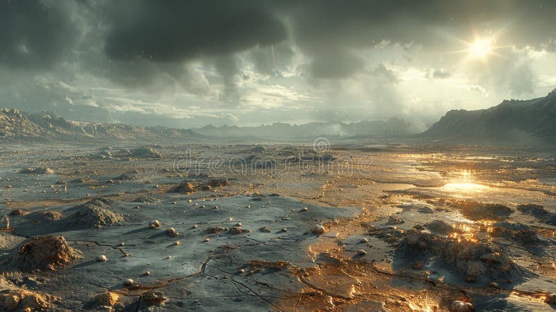 Vast Desert Landscape Under Stormy Sky - Generative Ai Stock ...