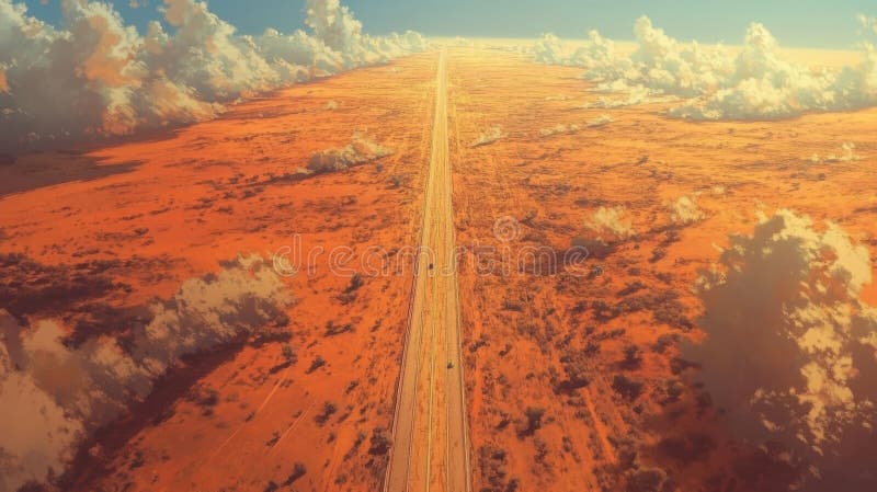 Vast Desert Road Stretching into Horizon with Blue Sky and Clouds Stock ...