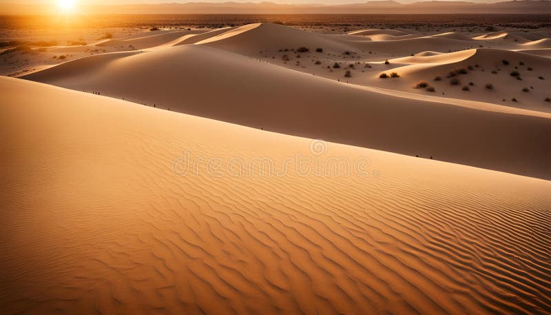 A Vast Desert with Sand Dunes and a Setting Sun Stock Illustration ...