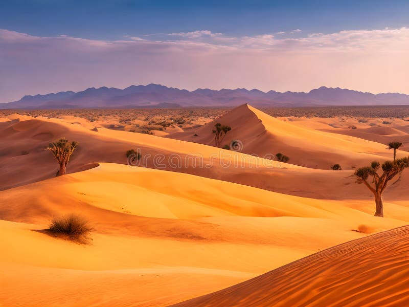 Vast Desert with Sand Dunes Stretching Stock Illustration ...