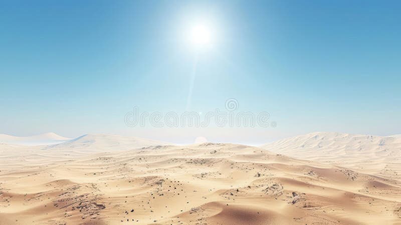 A Vast, Desolate Desert Landscape Under a Brilliant Blue Sky with a ...
