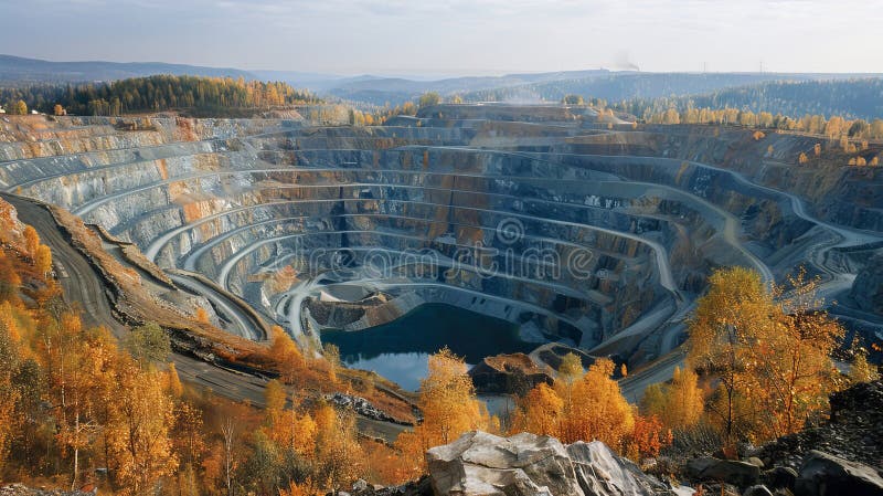 Vast and Desolate Landscape of an Open Pit Mining Site Situated in a ...