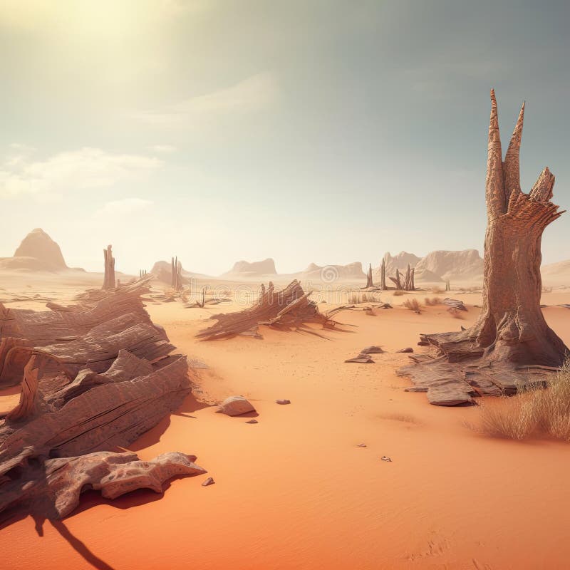A Vast and Desolated Landscape with Cracked Ground and Dead Trees ...