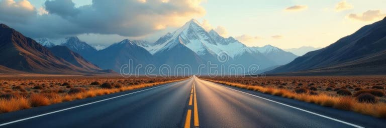 Vast, Empty Asphalt Road Cuts through Dramatic Mountain Range , Shadow ...