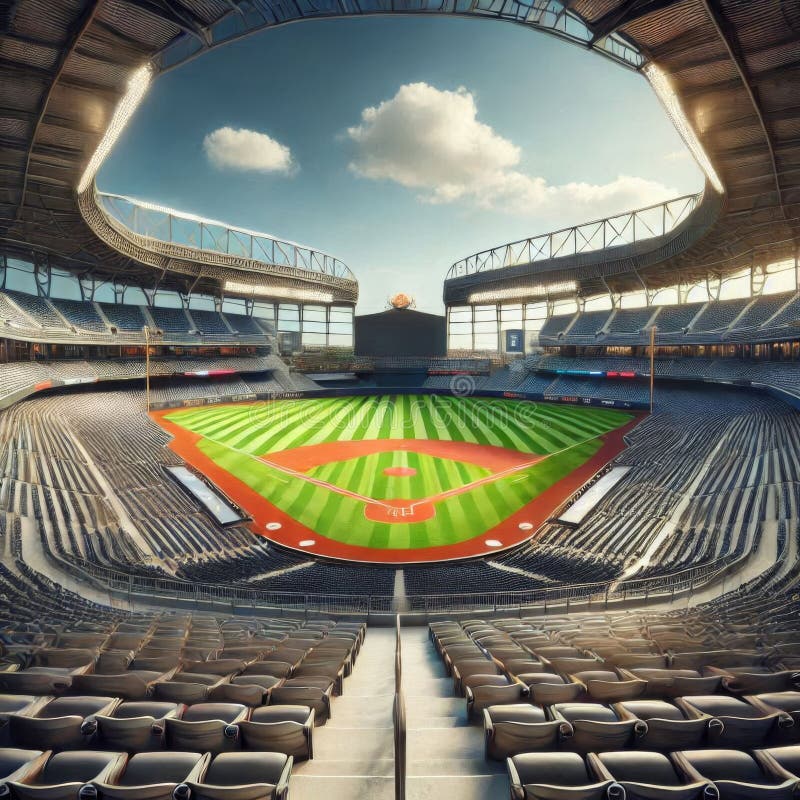 Vast Empty Baseball Stadium Featuring Seating and Well-maintained Grass ...