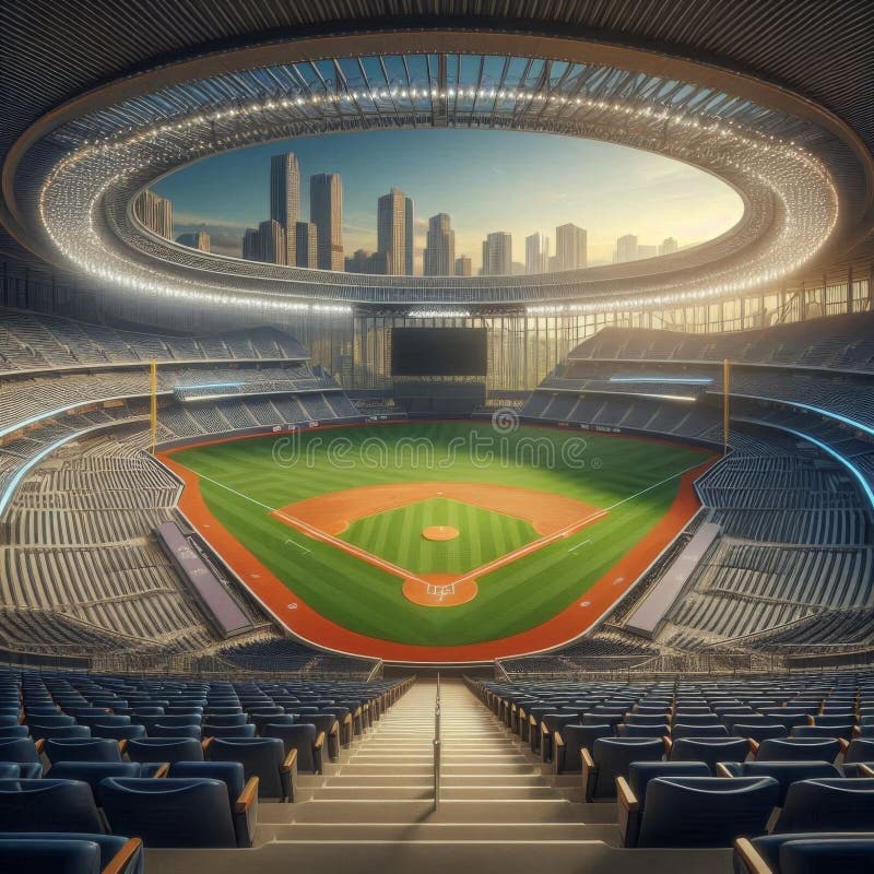 Vast Empty Baseball Stadium Featuring Seating and Well-maintained Grass ...