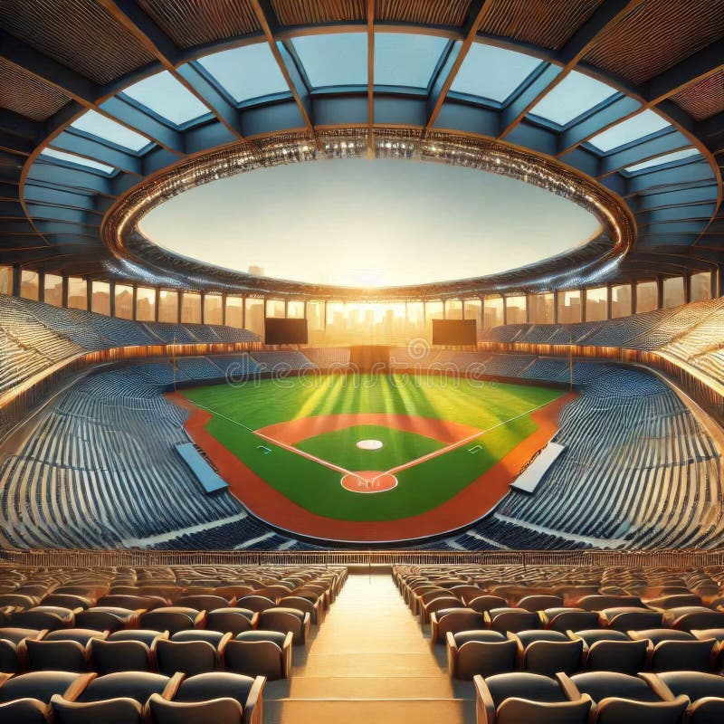 Vast Empty Baseball Stadium Featuring Seating and Well-maintained Grass ...