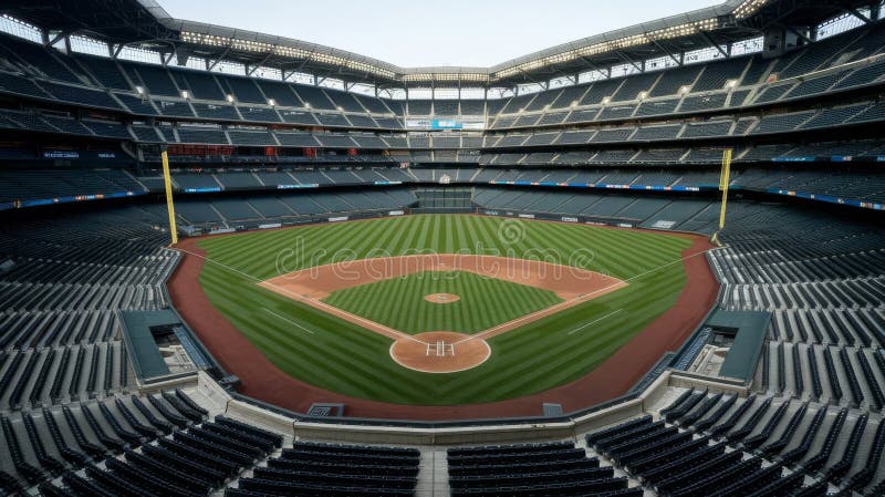 Vast Empty Baseball Stadium Featuring Seating and Well-maintained Grass ...