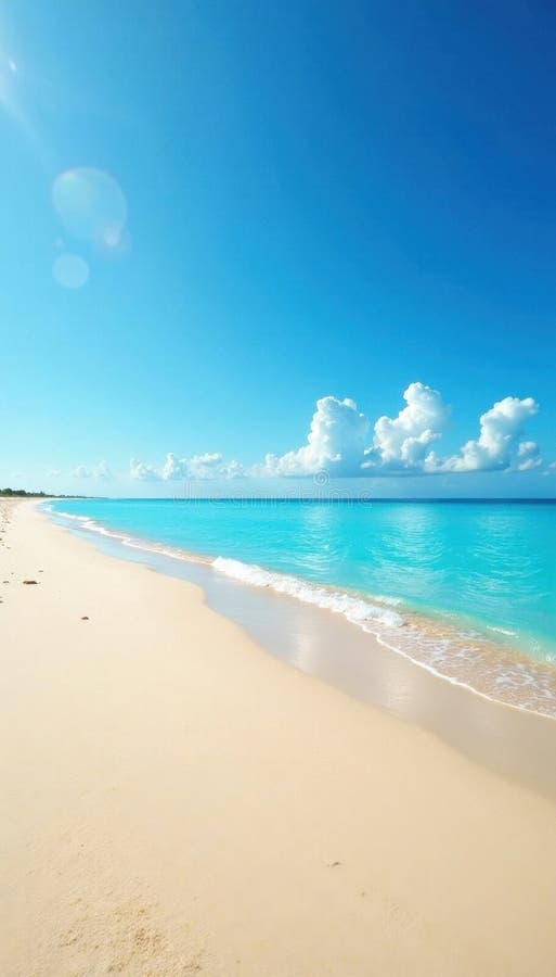 Vast Empty Beach, Azure Sky, Summer Sun Fine Sand, Clear Water , Waves ...