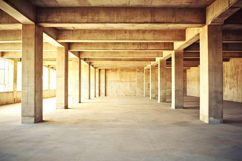 Vast Empty Concrete Structure with Supporting Columns and Beams Stock ...
