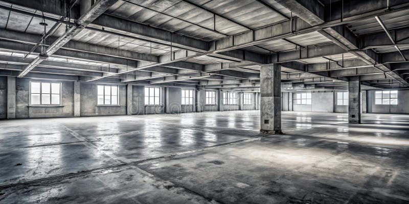 Vast Empty Industrial Space with High Ceilings and Large Windows ...