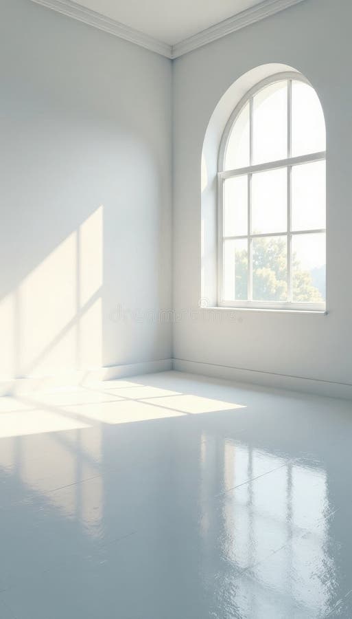 Vast Empty White Room, Sunlight Streams through Window, Building, Floor ...