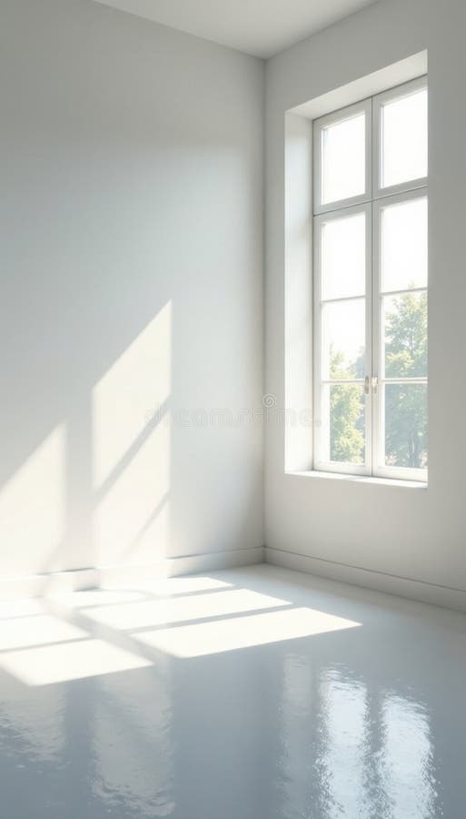 Vast Empty White Room, Sunlight Streams through Window, Empty Space ...