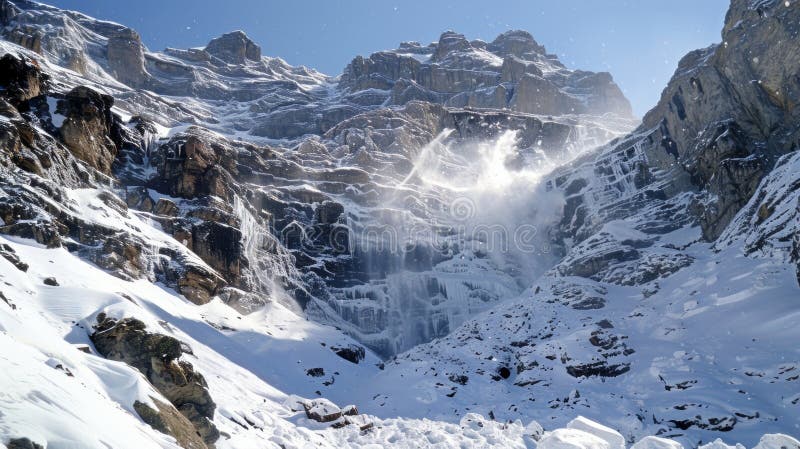 The Vast Expanse of Snow and Debris Cascading Down the Mountain in an ...