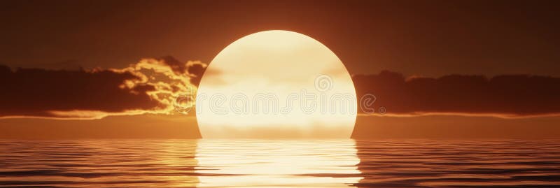A Vast Expanse of Water with a Colossal Sun Overhead and Cloud-dotted ...