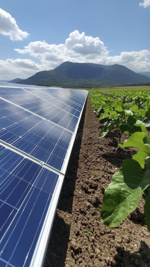 A Vast Field of Agricultural Crops Thriving Under an Array of Solar ...