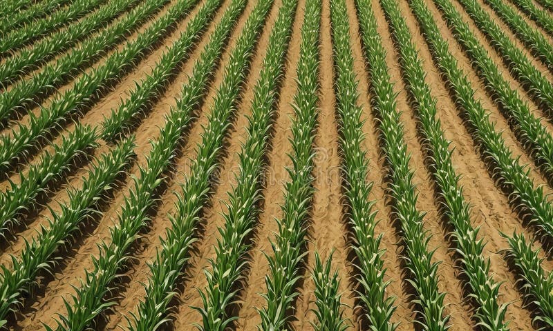 Vast Field Green Corn Plants Stretches Out, with Rows Plants Arranged ...