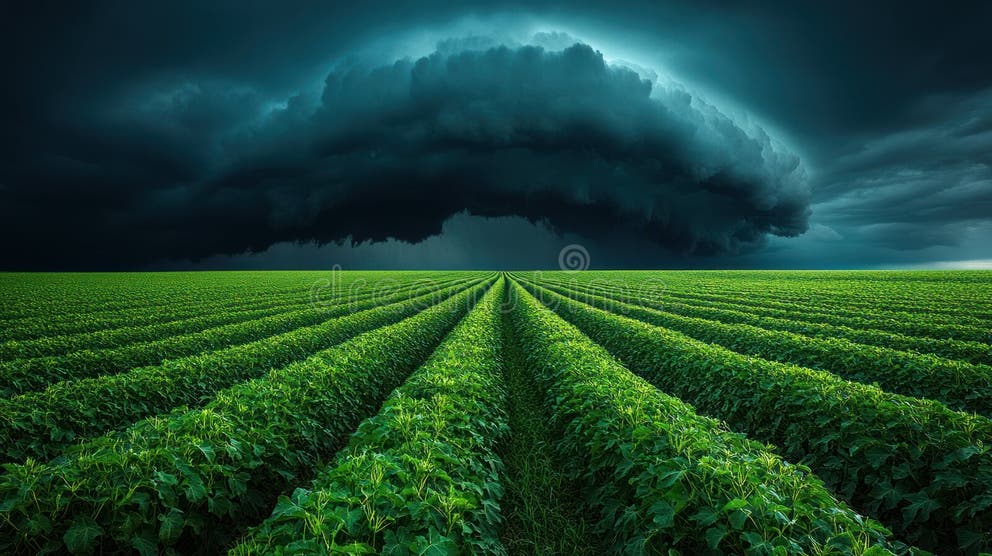 Vast Field Under Ominous Storm Clouds Stock Illustration - Illustration ...
