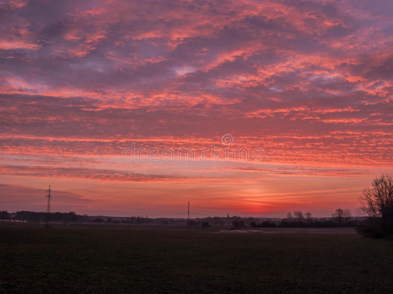 Sunset Over the Vast Plain. Stock Photo - Image of fields, flat: 145382146