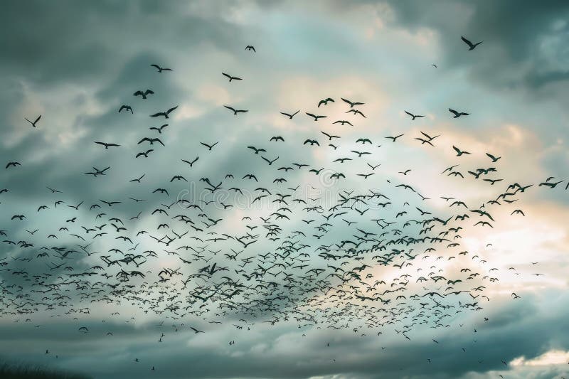 A Vast Flock of Birds Flying in a Formation Against a Backdrop of ...