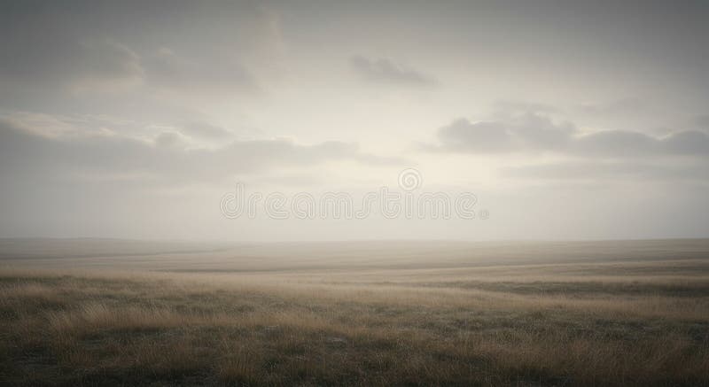 Vast Foggy Field Under an Overcast Sky Stock Illustration ...