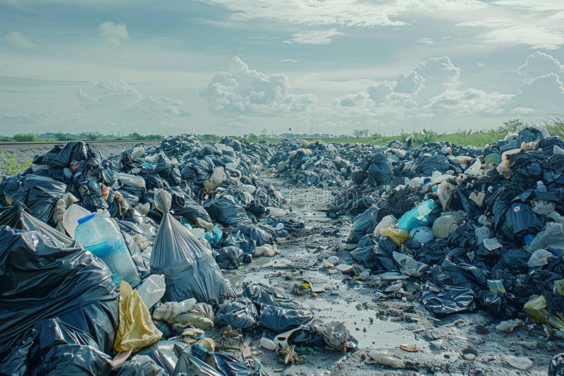 A Vast Garbage Dump Site Overwhelmed with Heaps of Black Plastic Bags ... A Vast Garbage Dump Site Overwhelmed with Heaps of Black Plastic Bags ...