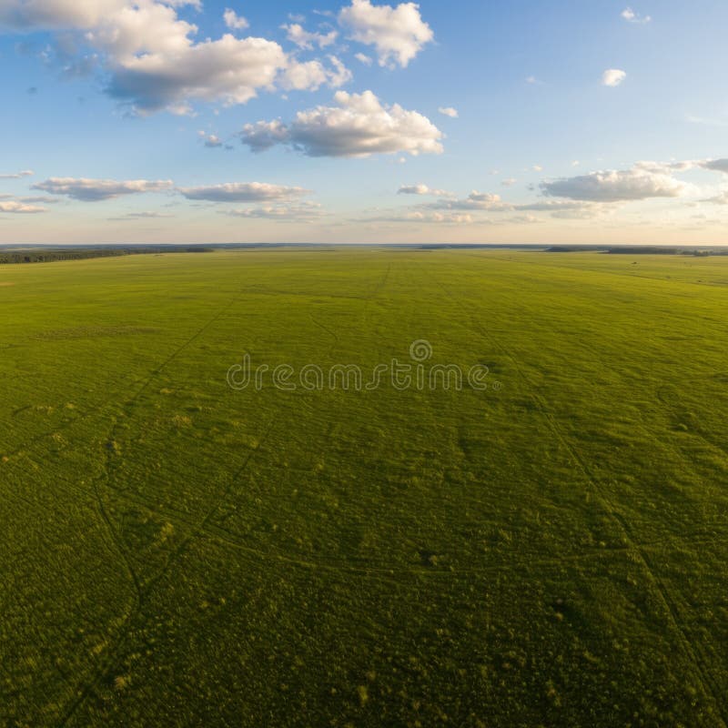Vast Green Field Under a Blue Sky Stock Illustration - Illustration of ...