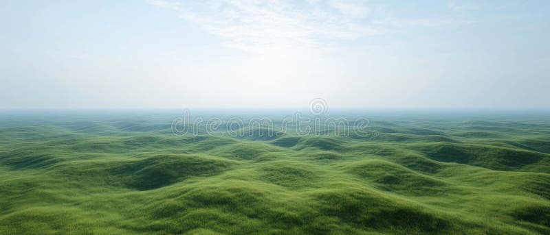 Vast Green Fields Stretch Endlessly Under a Bright Sky during a Serene ...