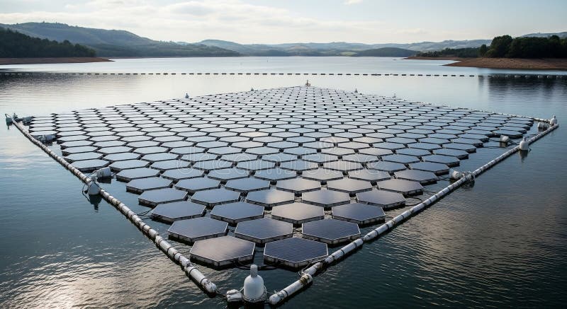 Floating Solar Panel Array on a Lake Stock Illustration - Illustration ...